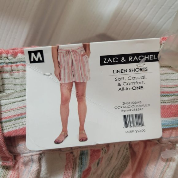 Zac & Rachel | Shorts | Zac Rachel Womens Linen Striped Waist Belt Pull ...